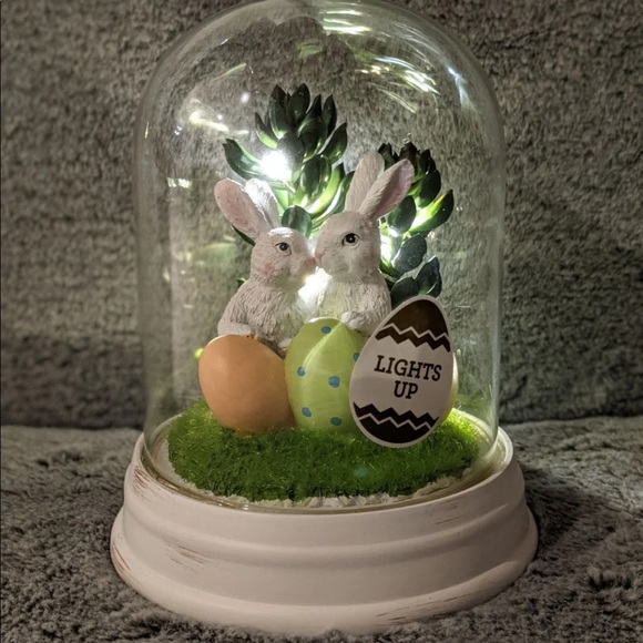 Spring | Holiday | Led Light Up Farmhouse Easter Bunny Glass Cloche Egg ...